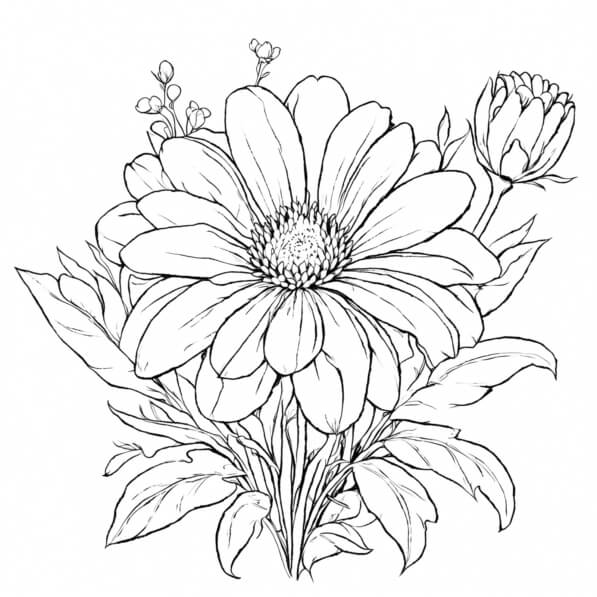 Descarga Página para colorear en blanco y negro de una flor Coloring ...