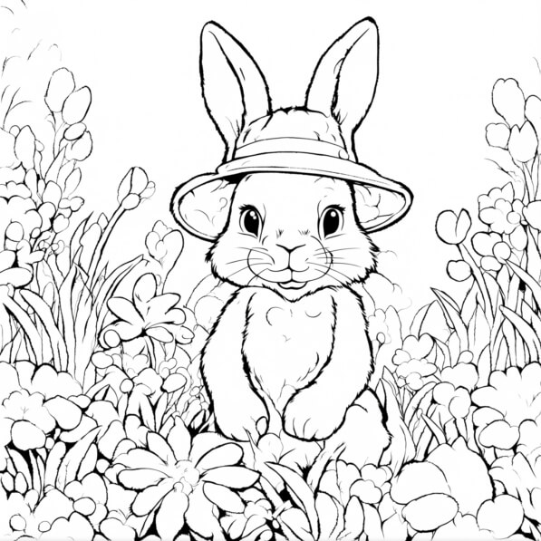 Download Coloring Page of a Rabbit in a Hat with Flowers Coloring pages ...