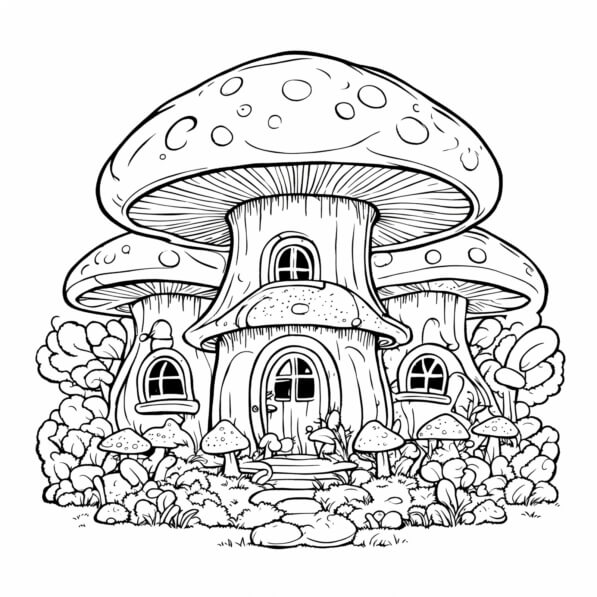 Download Whimsical Mushroom House Coloring Page Coloring pages Online ...