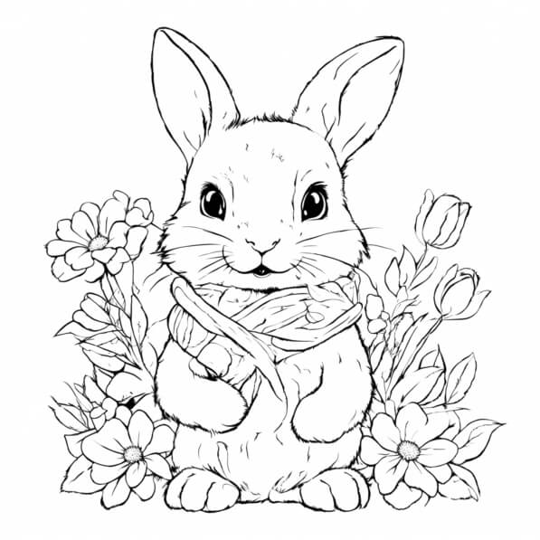 Download Bunny Rabbit in Flower Field Coloring pages Online - Creative ...