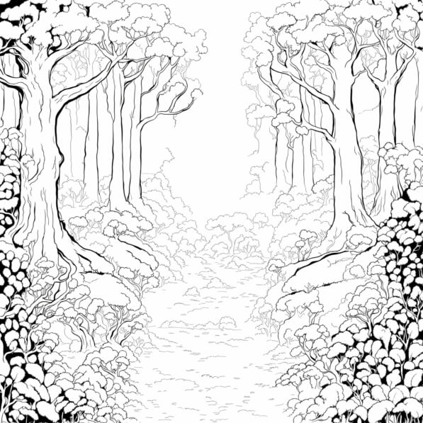 Download Nature Coloring Page with Trees and Waterfalls Coloring pages ...