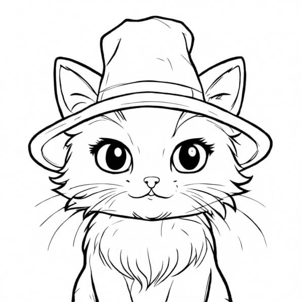 Télécharger Page à colorier d'un chat portant un chapeau Pages de ...
