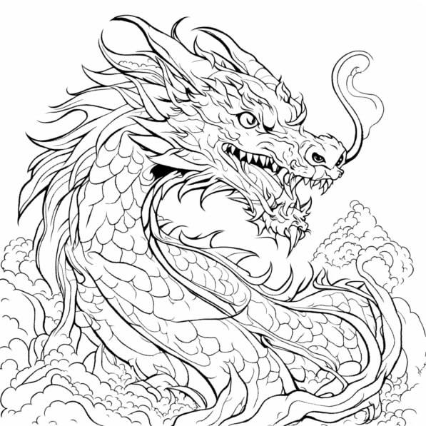 Download Asian Dragon Coloring Page with Clouds Coloring pages Online ...