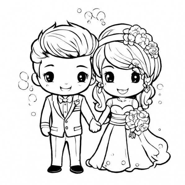 Download Cartoon Bride and Groom Holding Hands Coloring pages Online ...