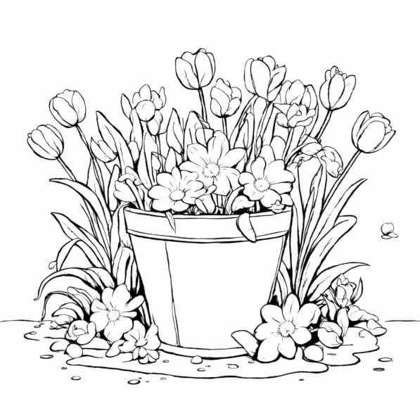 Télécharger Page à colorier du pot de fleurs de printemps Pages de ...