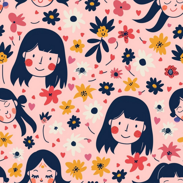 Download Girly Cartoon Girls and Flowers Pattern Patterns Online ...