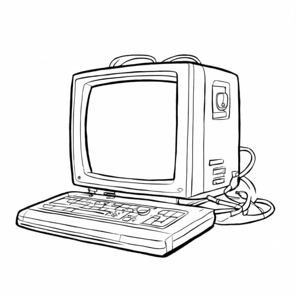 Download Black and White Drawing of Old-School Computer Coloring pages ...