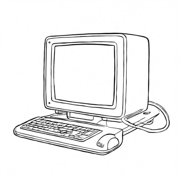 Download Black-and-White Drawing of an Old-School Computer Coloring ...