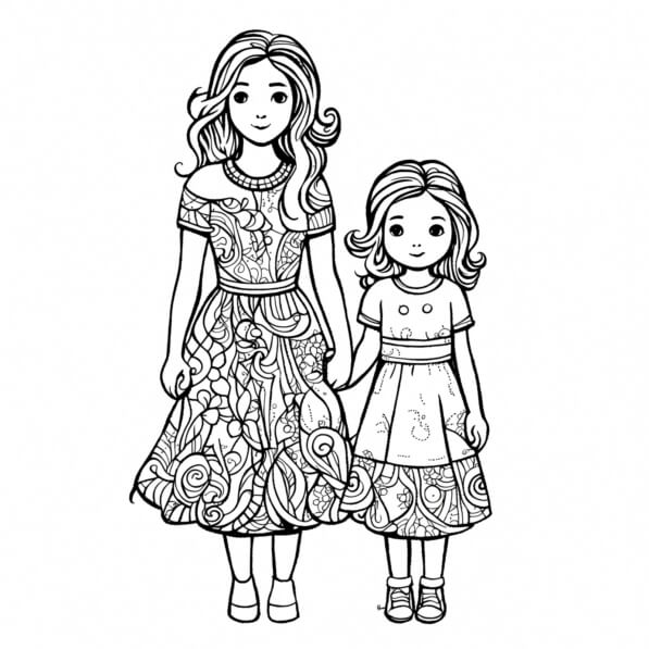 Download Mother and Daughter Coloring Page Coloring pages Online ...