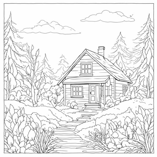 Download House in the Woods Coloring Page Coloring pages Online ...