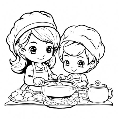 Download Mother and Child Cooking Together Coloring pages Online ...