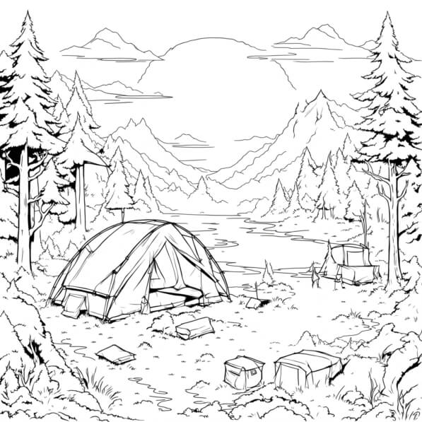 Download Camping Tent in the Wilderness Coloring pages Online ...