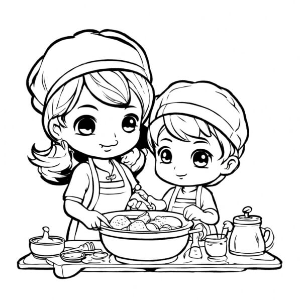 Download Mother and Child Cooking Together Coloring Page Coloring pages ...