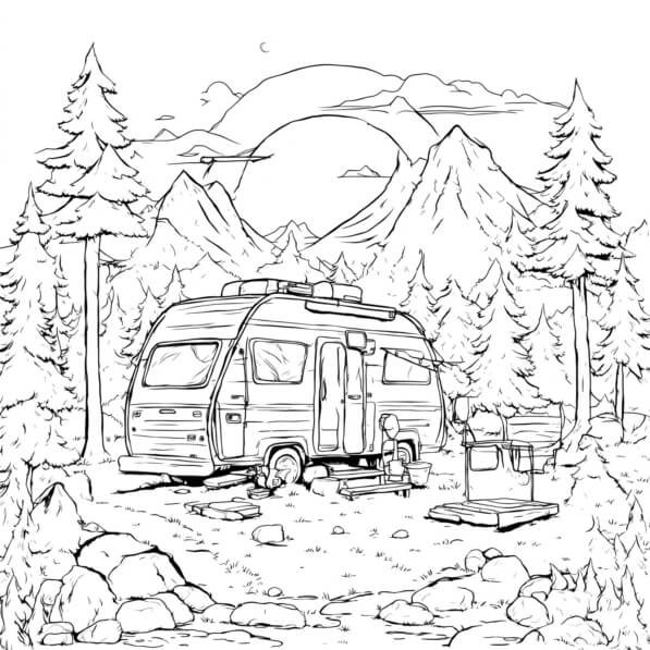 Download Camper Van Coloring Page in Forest Setting Coloring pages ...