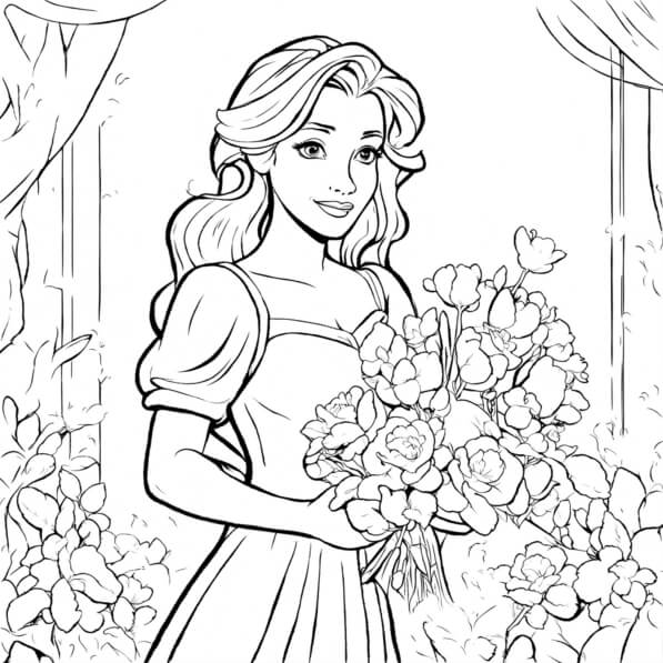 Download Coloring Page with Princess and Flowers Coloring pages Online ...