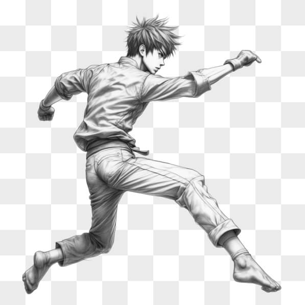 Download Black And White Anime Character Performing Martial Arts Moves