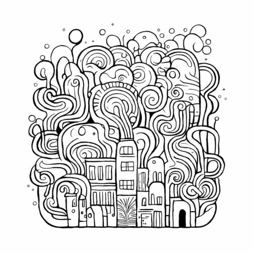 Download Black and White Doodle Drawing of Urban City Coloring pages ...
