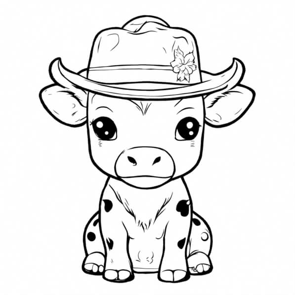 Download Coloring Image: Cute Cow with Cowboy Hat Coloring pages Online ...
