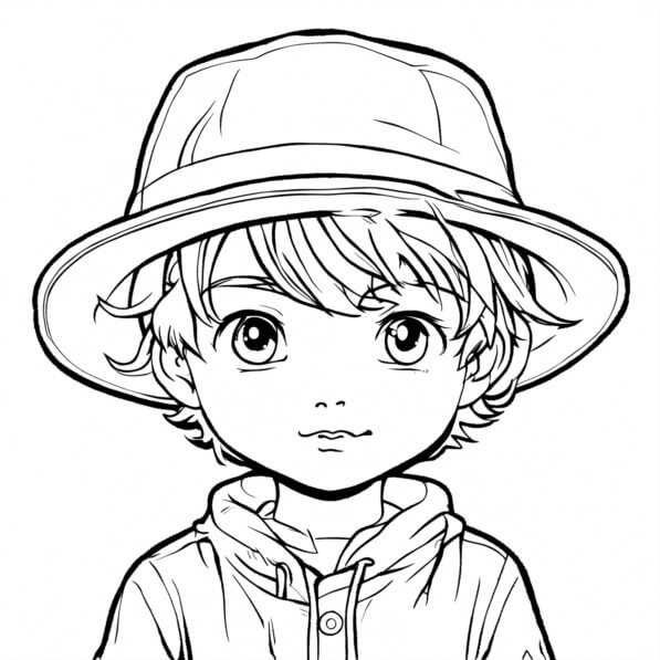 Download Young Boy with Anime-Style Hat Coloring pages Online ...