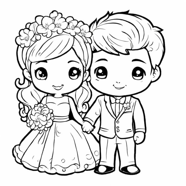 Download Cartoon Bride and Groom Coloring Page Coloring pages Online ...