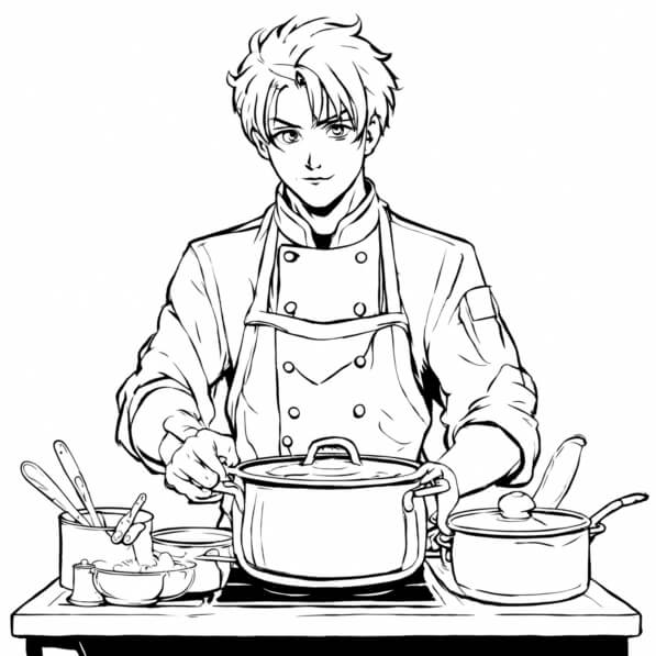 Download Anime Character Cooking in Kitchen Coloring pages Online ...