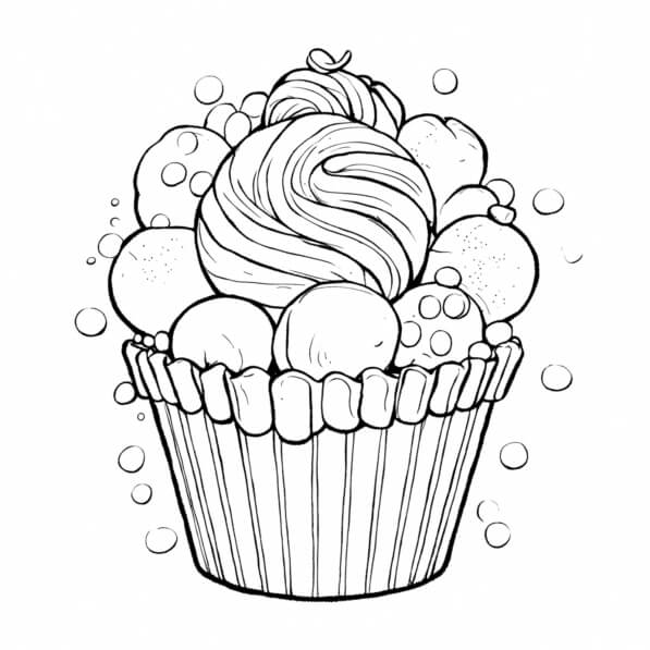 Download Coloring Page: Cupcake with Toppings and Bubbles Coloring ...