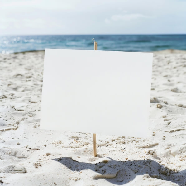 Download Wit bord op strand Mockups online op Creative Fabrica