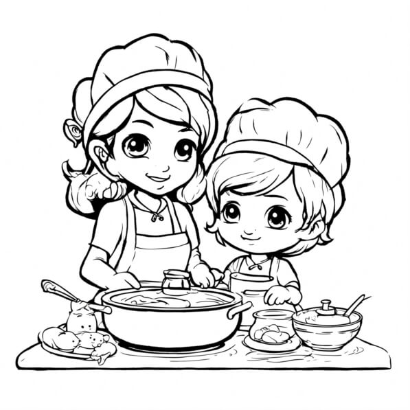 Download Mother and Child Cooking Together Coloring pages Online ...