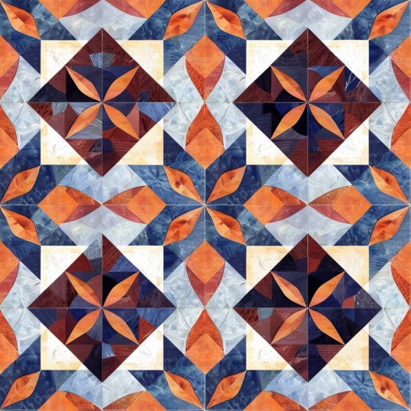 Download Orange, Blue, and White Quilting Pattern with Diamond Design ...