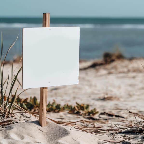 Descarga Letrero blanco en la playa Mockups En Línea - Creative Fabrica