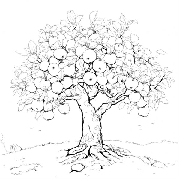 Download Black and White Apple Tree Drawing Coloring pages Online ...