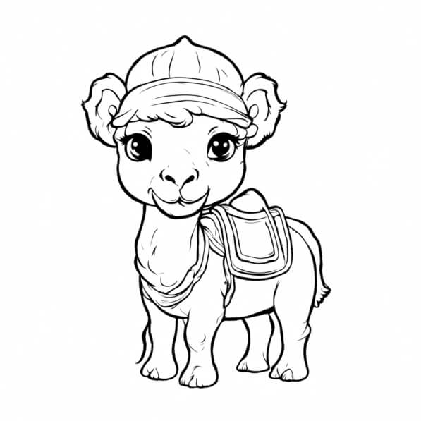 Download Coloring Page: Cute Camel with Backpack and Hat for Kids ...