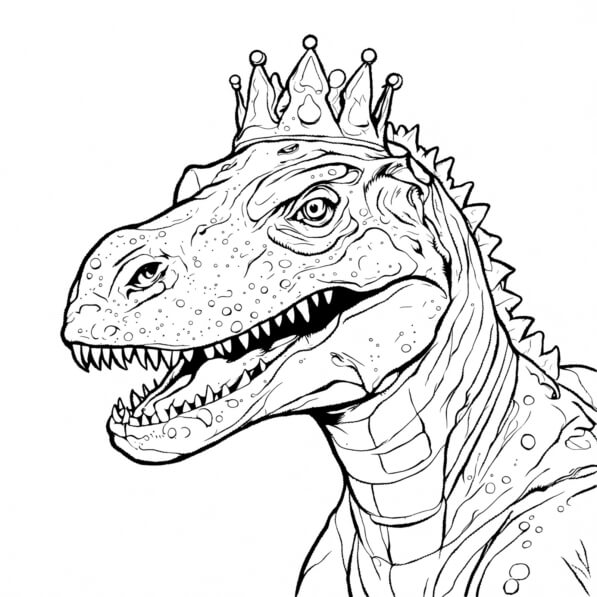 Descarga Página para colorear educativa de T-Rex con corona Páginas ...