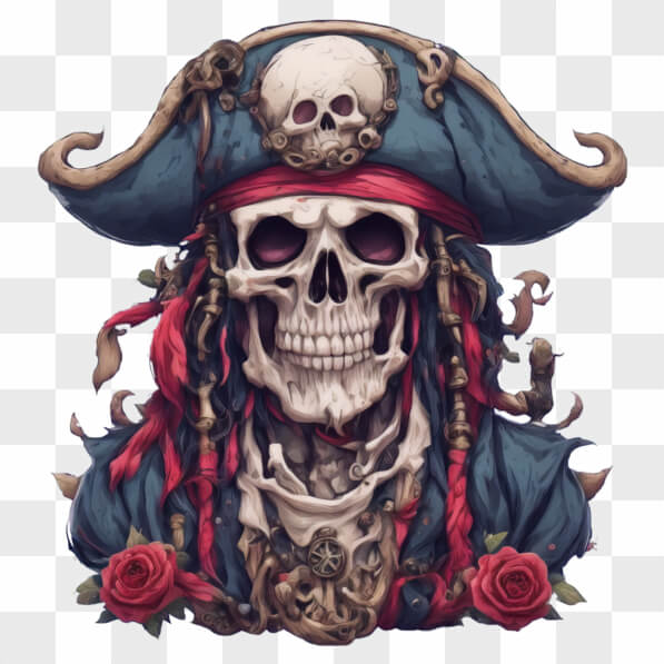 Download Pirate Skull with Red Roses Cartoons Online - Creative Fabrica