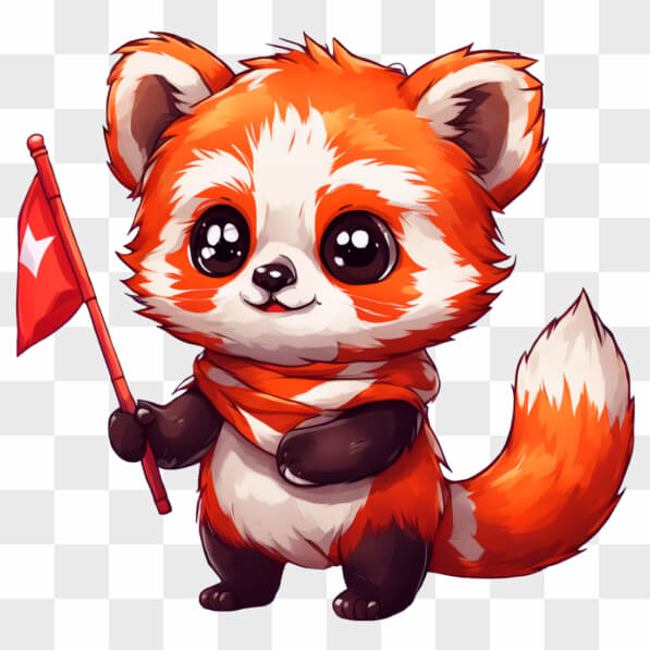 Download Kawaii Red Panda with Orange Flag Kawaii Online - Creative Fabrica