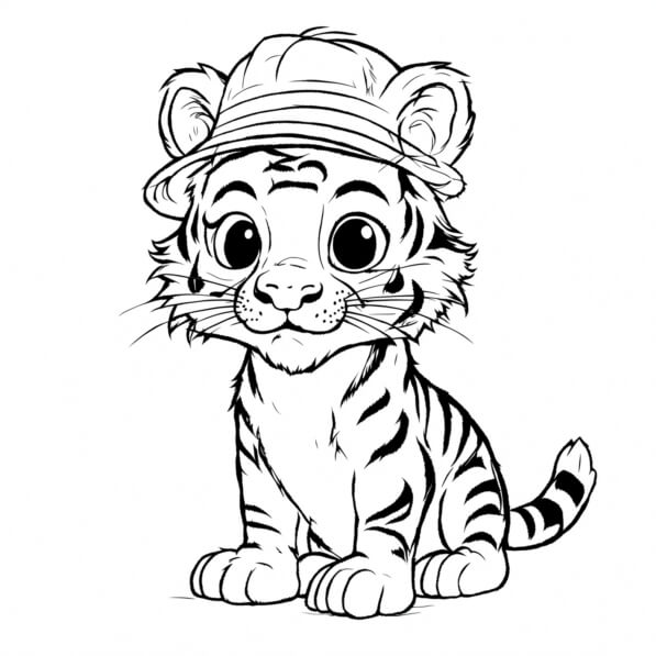 Download Baby Tiger in Hat Coloring Page Coloring pages Online ...