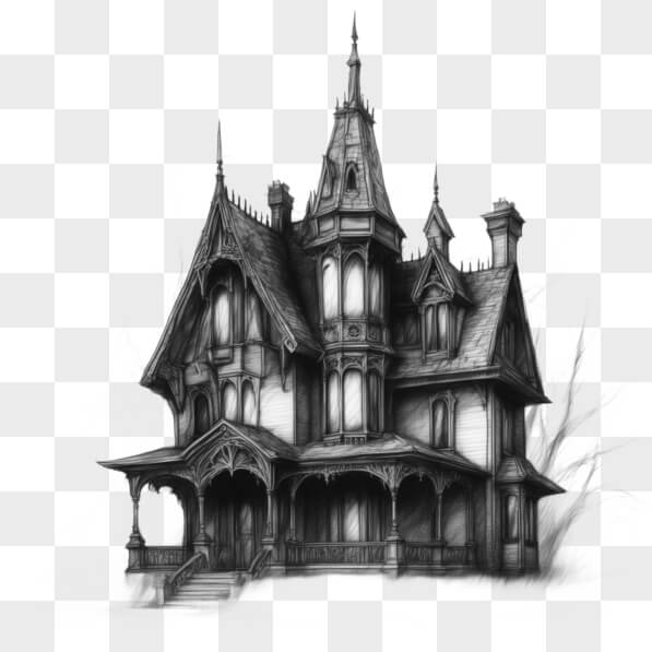 Download Black and White Gothic House Drawing Sketches Online ...
