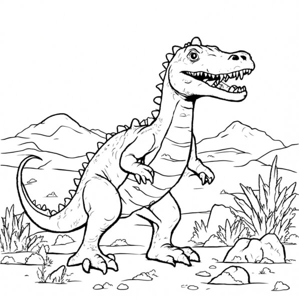 Download Dinosaur Coloring Page with Rocks and Mountains Coloring pages ...
