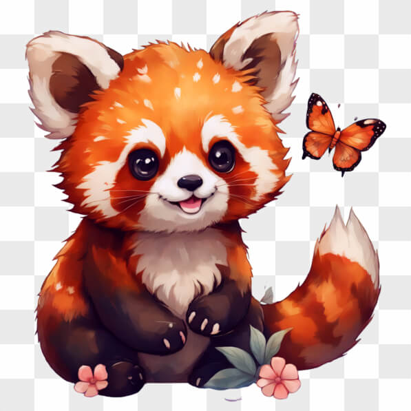 Download Kawaii Red Panda in Nature with Butterflies and Flowers Kawaii ...