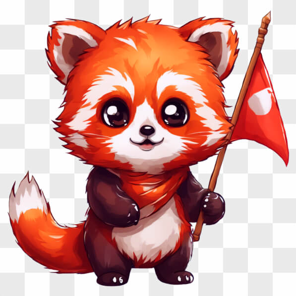 Download Kawaii Red Panda with Orange Flag Kawaii Online - Creative Fabrica