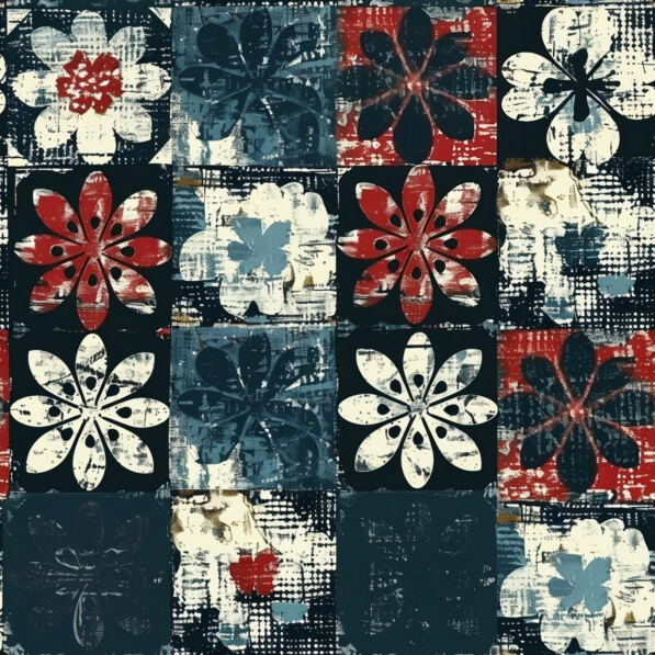 Download Patchwork Quilt with Red, Blue, and White Flowers Patterns ...