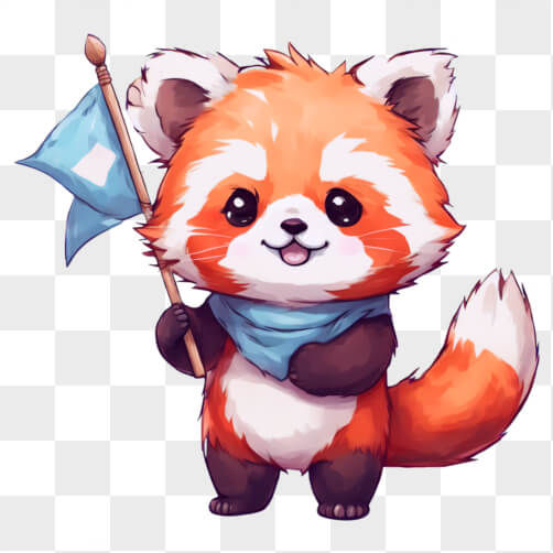 Download Kawaii Red Panda Holding Orange Flag Kawaii Online - Creative ...