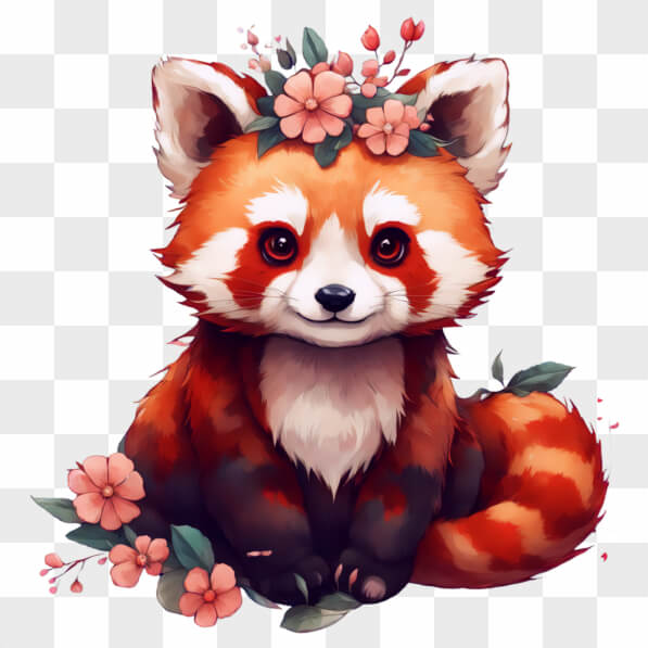 Télécharger Panda Roux Kawaii avec des Fleurs dans un Cadre Sauvage ...