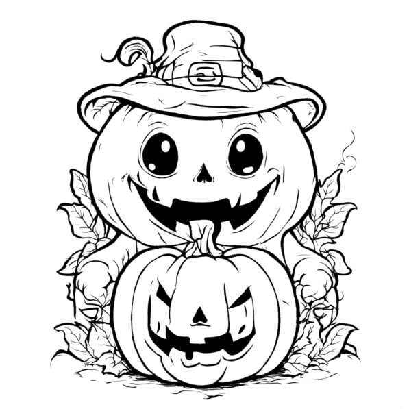 Download Cute Pumpkin Coloring Page with Halloween Theme Coloring pages ...