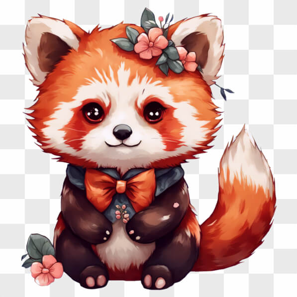 Download Kawaii Red Panda with Bow Tie and Flowers Kawaii Online ...
