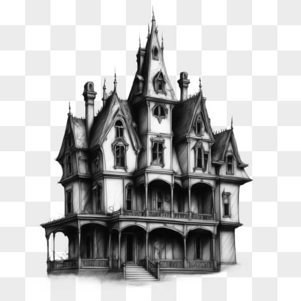 Download Creepy Ornate Gothic House Drawing with Turrets Sketches ...