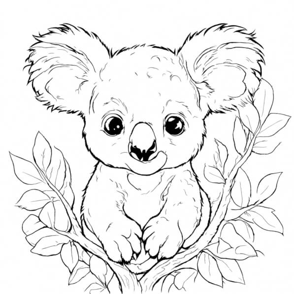 Download Cute Koala Bear on Tree Branch Coloring Page Coloring pages ...