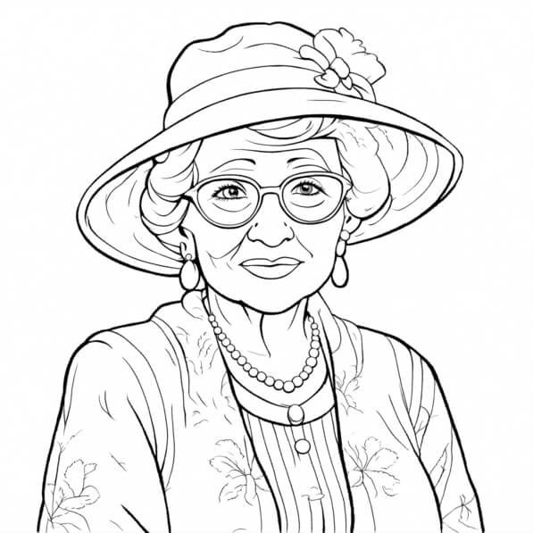 Download Golden Girls Coloring Page: Older Woman with Hat and Glasses ...