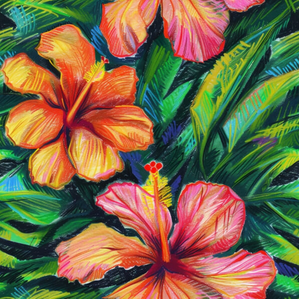 Download Orange and Pink Hibiscus Flowers Painting Patterns Online ...