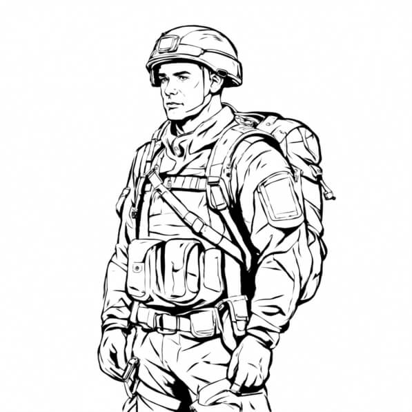 Download Outline Drawing of a Soldier in Military Uniform Coloring ...